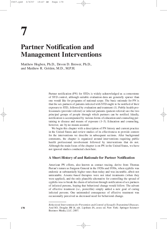 (PDF) Partner Notification and Management Interventions