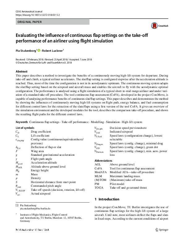 (PDF) Evaluating the influence of continuous flap settings on the take ...