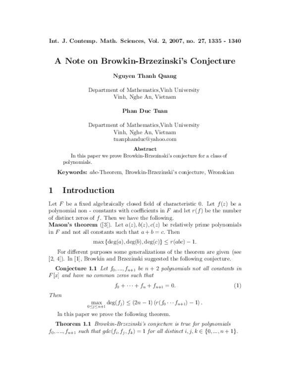 (PDF) A note on Browkin-Brzezinski's conjecture