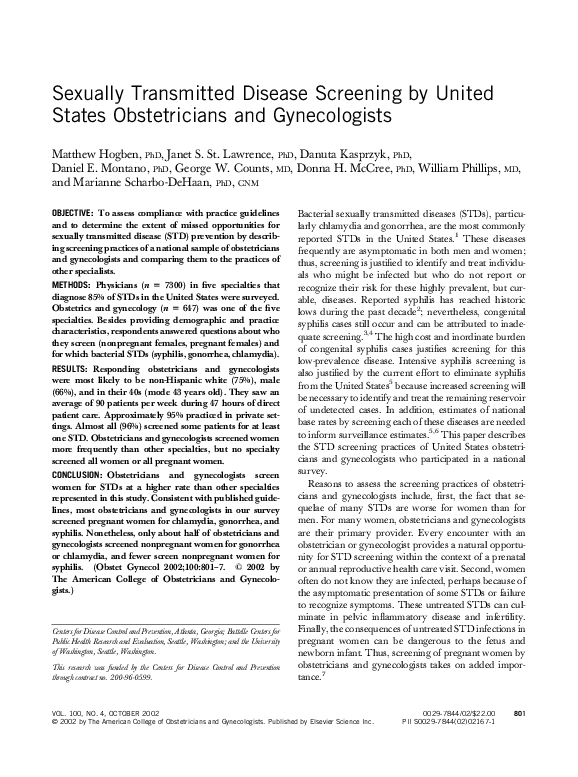 Pdf Sexually Transmitted Disease Screening By United States