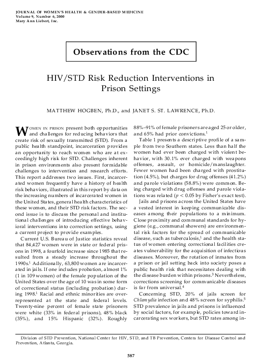 (PDF) HIV/STD Risk Reduction Interventions in Prison Settings