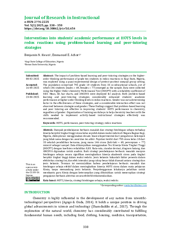 (PDF) Interventions into students’ academic performance at HOTS levels in redox reactions using ...