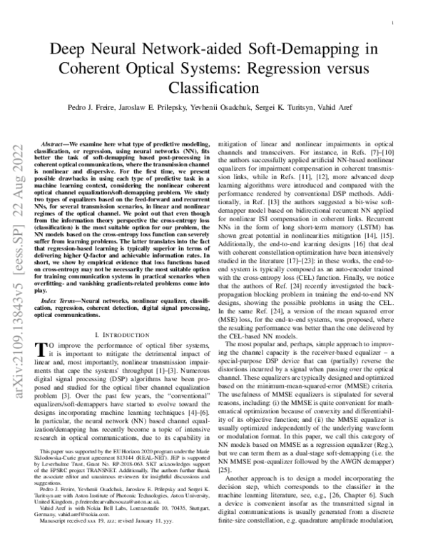 (PDF) Deep Neural Network-aided Soft-Demapping in Optical Coherent Systems: Regression versus ...