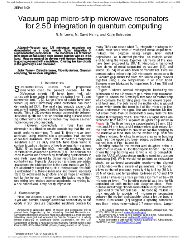 (PDF) Vacuum gap micro strip microwave resonators for 2.5D integration in quantum computing