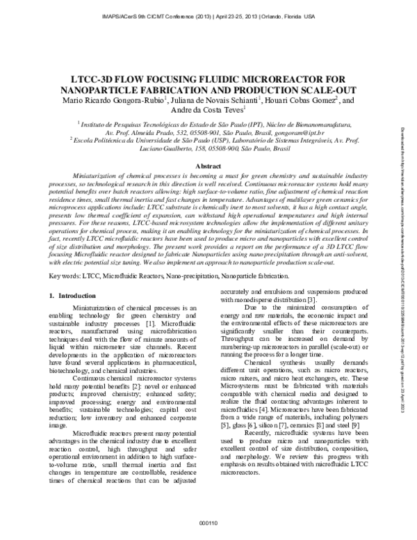 (PDF) LTCC-3D Flow Focusing Fluidic Microreactor for Nanoparticle ...