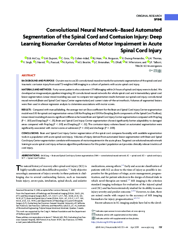 (PDF) Convolutional Neural Network–Based Automated Segmentation of the Spinal Cord and Contusion ...