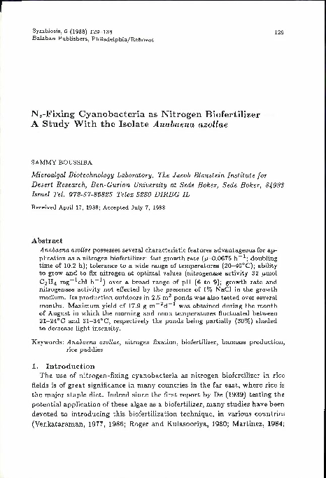 (PDF) N2-fixing cyanobacteria as nitrogen biofertilizer ― a study with ...