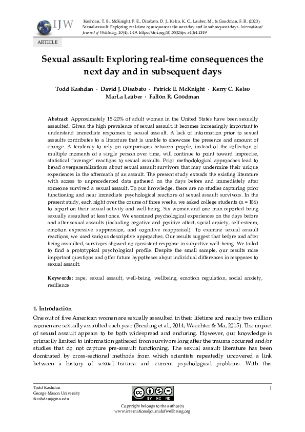 (PDF) Sexual assault: Exploring real-time consequences the next day and ...