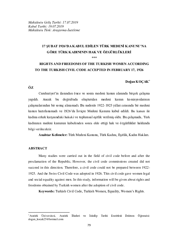 (PDF) Rights and Freedoms of the Turkish Women According to the Turkish ...