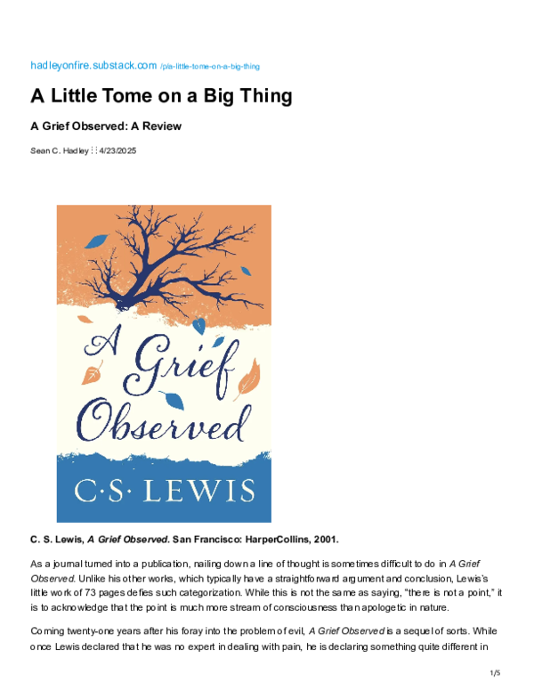 (PDF) A Grief Observed, C. S. Lewis