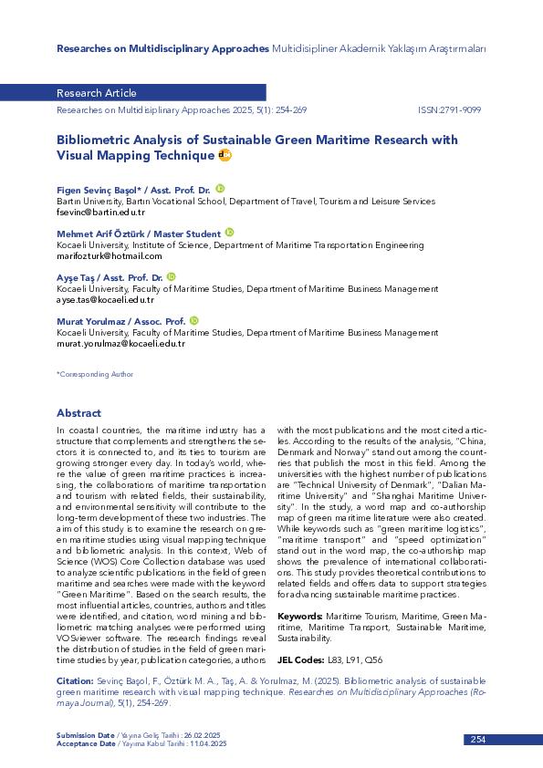 (PDF) Bibliometric Analysis of Sustainable Green Maritime Research with ...