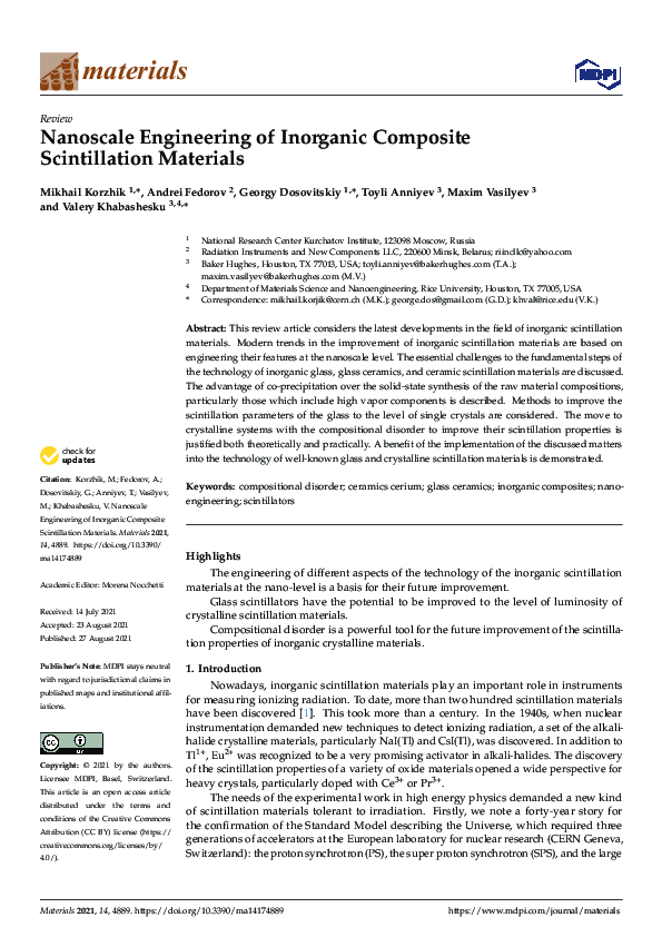 (PDF) Nanoscale Engineering of Inorganic Composite Scintillation Materials