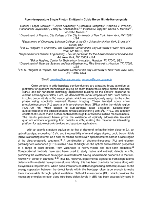 (PDF) Room-temperature single photon emitters in cubic boron nitride ...