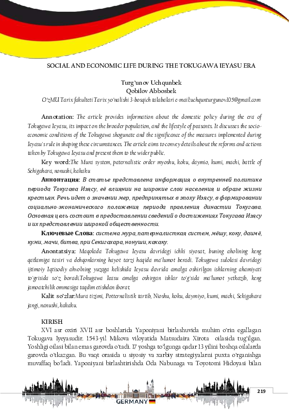 (PDF) SOCIAL AND ECONOMIC LIFE DURING THE TOKUGAWA IEYASU ERA