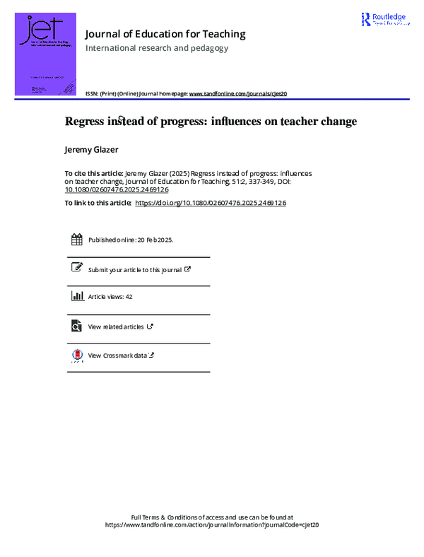 (PDF) Regress instead of progress: influences on teacher change