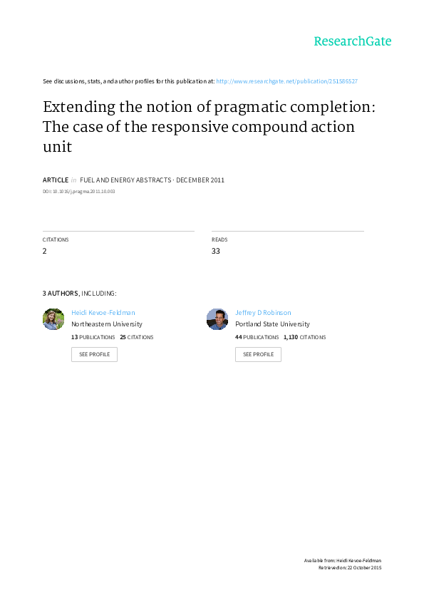 (PDF) Extending the notion of pragmatic completion: The case of the ...