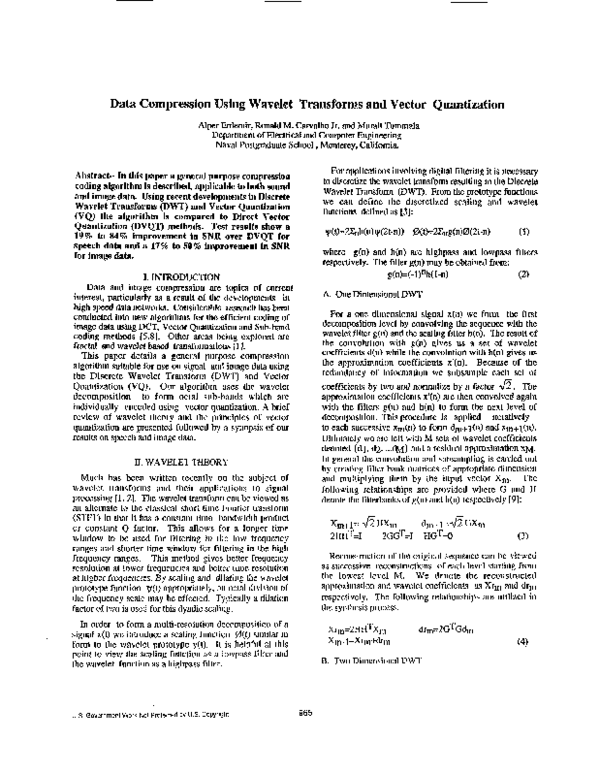 (PDF) Data compression using wavelet transforms and vector quantization