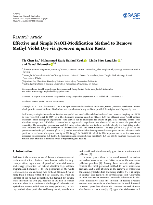 (PDF) Effective and Simple NaOH-Modification Method to Remove Methyl ...