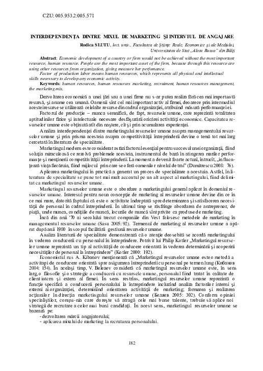 (PDF) Interdependenţa dintre mixul de marketing şi interviul de angajare [Articol]