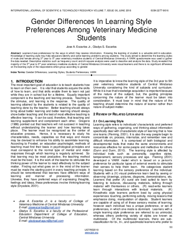 (PDF) Gender Differences In Learning Style Preferences Among Veterinary ...