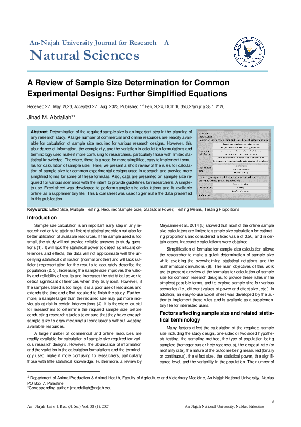 (PDF) A Review of Sample Size Determination for Common Experi-mental ...