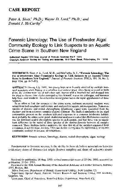 (PDF) Forensic Limnology: The Use of Freshwater Algal Community Ecology ...