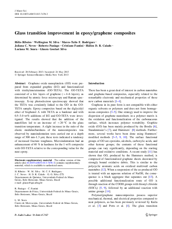(PDF) Glass transition improvement in epoxy/graphene composites
