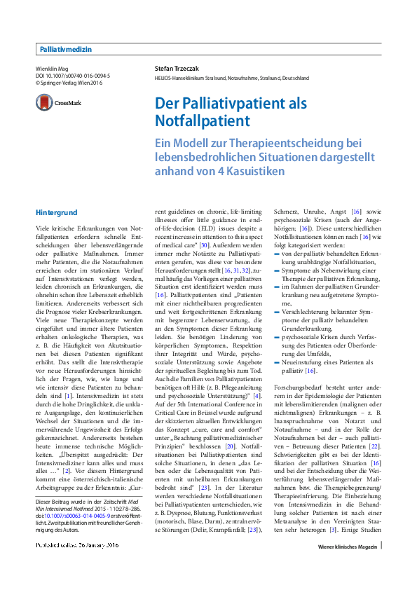 (PDF) Der Palliativpatient als Notfallpatient