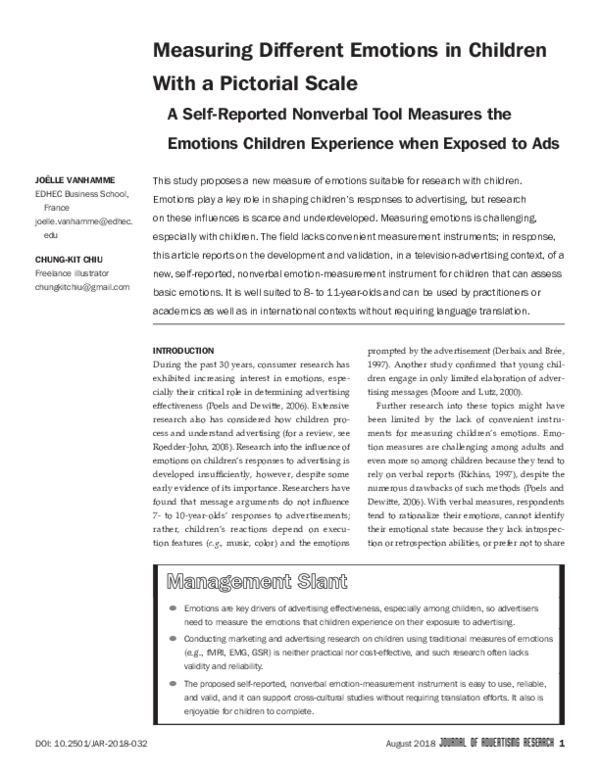 (PDF) Measuring Different Emotions in Children With a Pictorial Scale