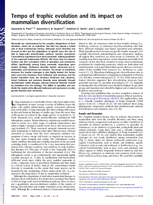 (PDF) Tempo of trophic evolution and its impact on mammalian ...