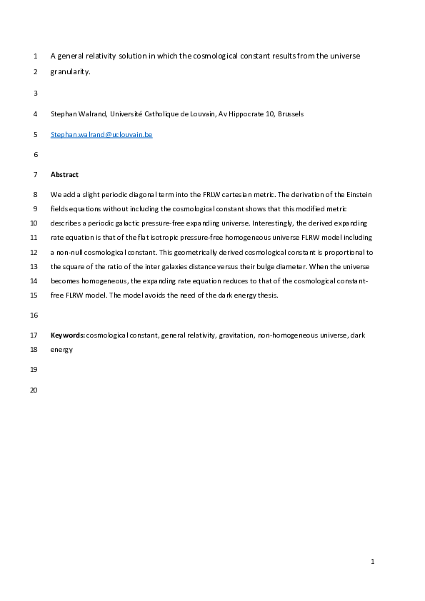 (PDF) A general relativity solution in which the cosmological constant ...