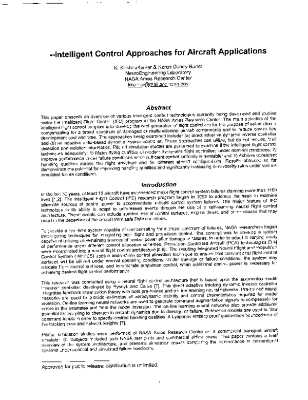 (PDF) Intelligent Control Approaches for Aircraft Applications