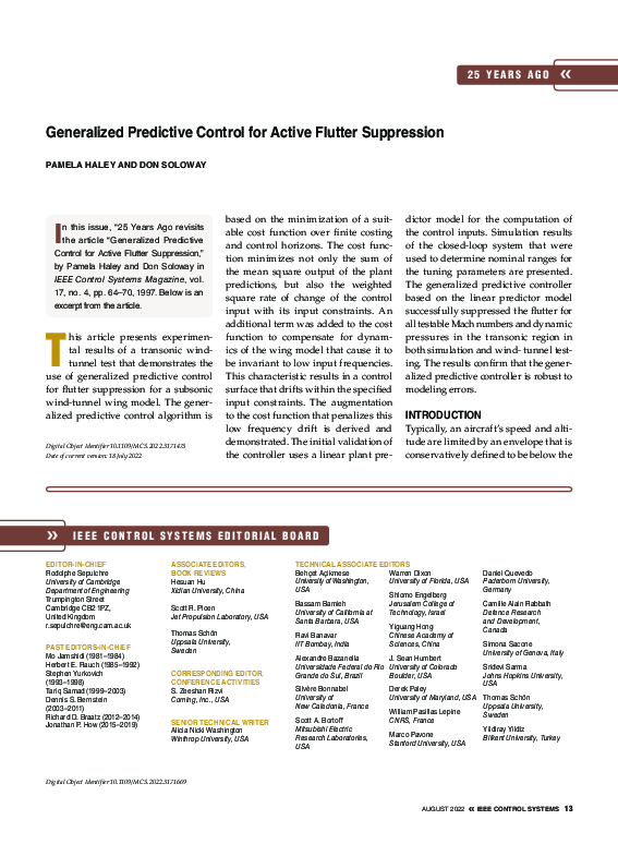 (PDF) Generalized Predictive Control for Active Flutter Suppression [25 ...