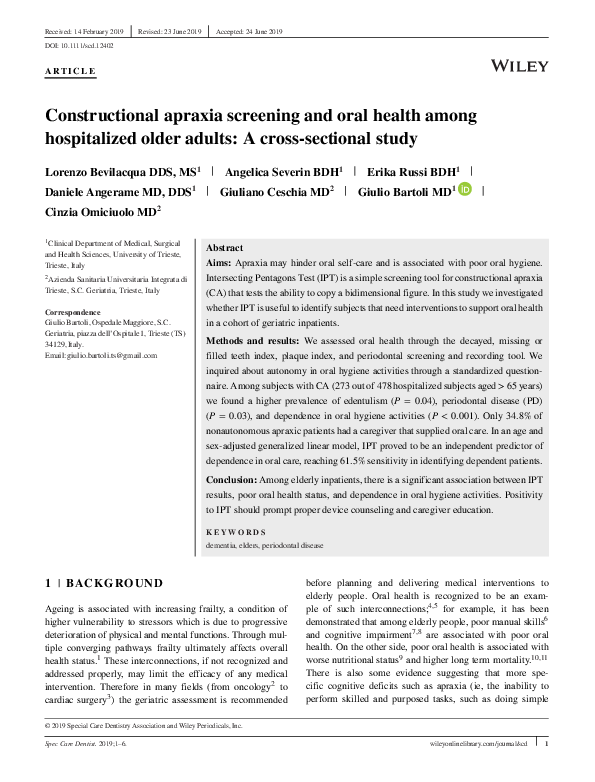 (PDF) Constructional apraxia screening and oral health among ...