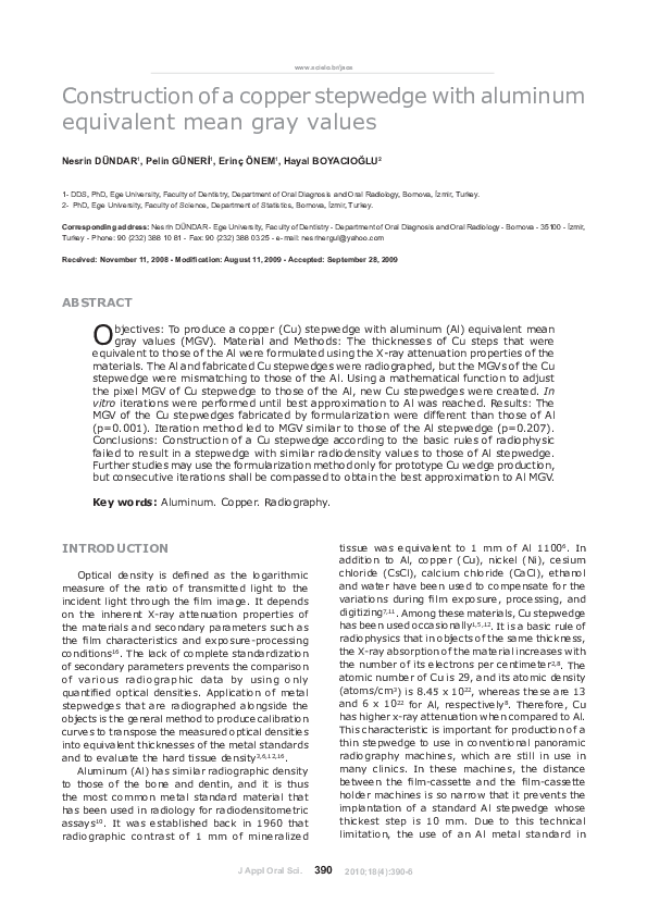 (PDF) Construction of a copper stepwedge with aluminum equivalent mean ...