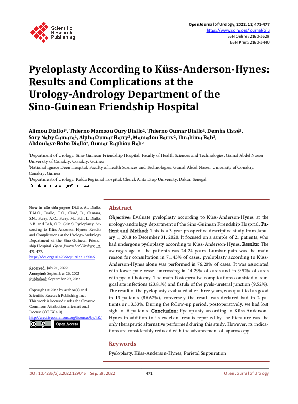 (PDF) Pyeloplasty According to Küss-Anderson-Hynes: Results and ...