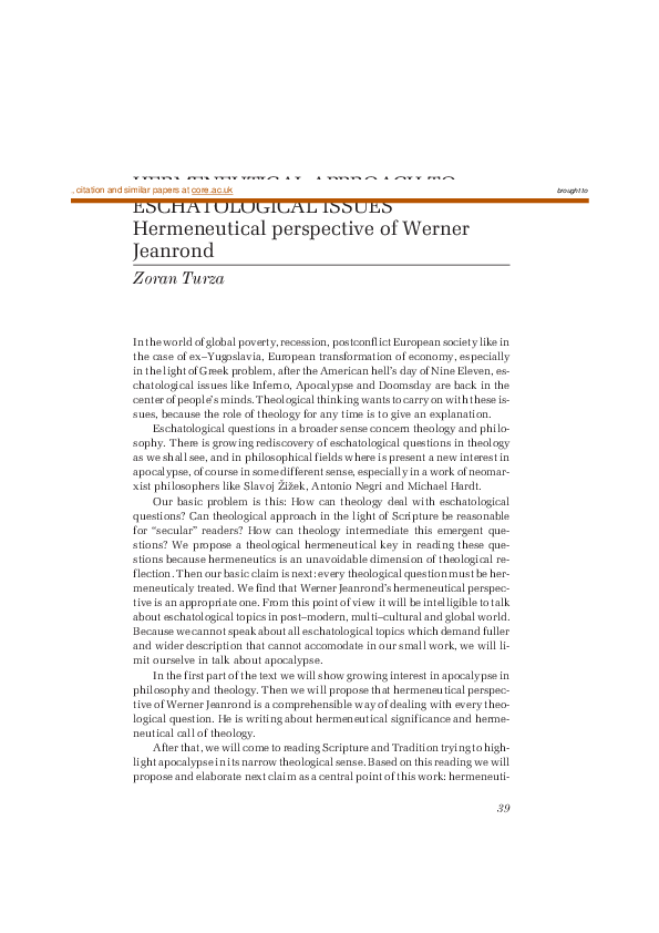 (PDF) Hermeneutic approach to eschatological issues. Hermeneutic ...