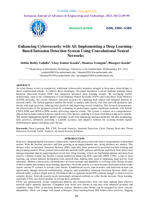 (PDF) Enhancing Cybersecurity with AI: Implementing a Deep Learning-Based Intrusion Detection ...