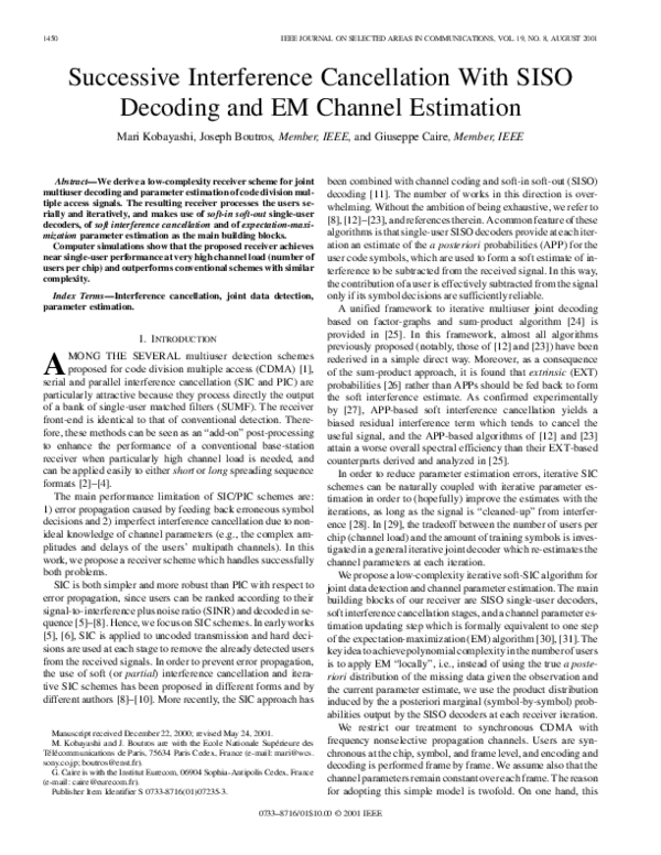 (PDF) Successive interference cancellation with SISO decoding and EM ...