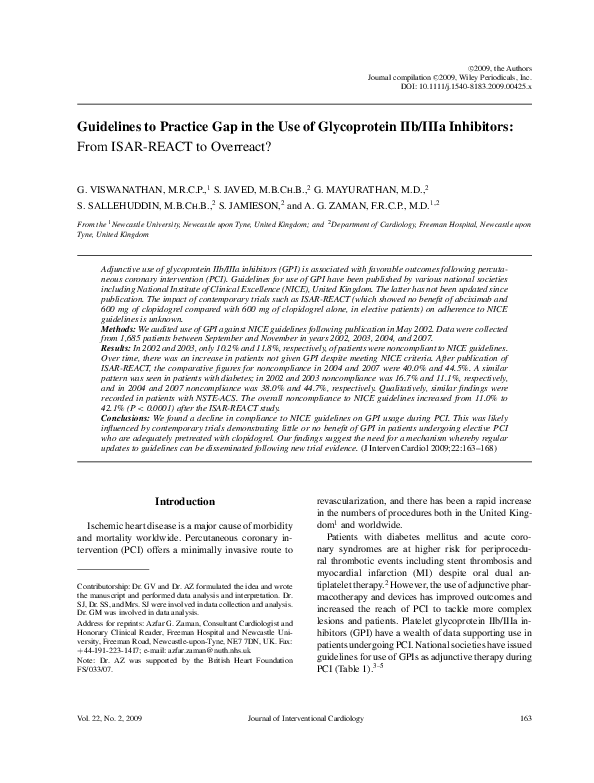(PDF) Guidelines to Practice Gap in the Use of Glycoprotein IIb/IIIa ...