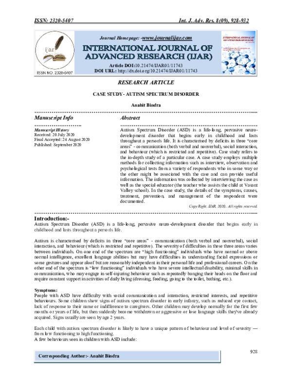 (PDF) Case Study- Autism Spectrum Disorder