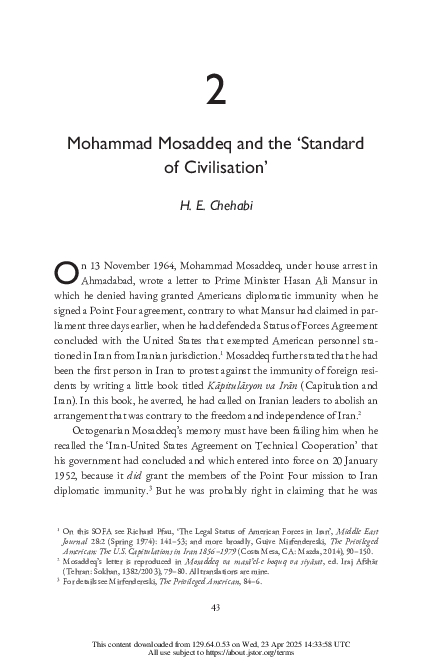 (PDF) Mohammad Mosaddeq and the 'Standard of Civilisation'