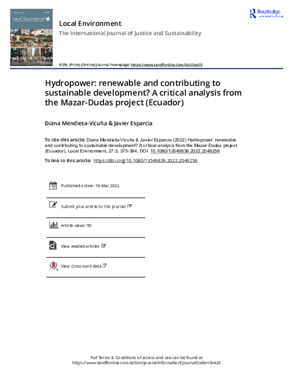 (PDF) Hydropower: renewable and contributing to sustainable development ...