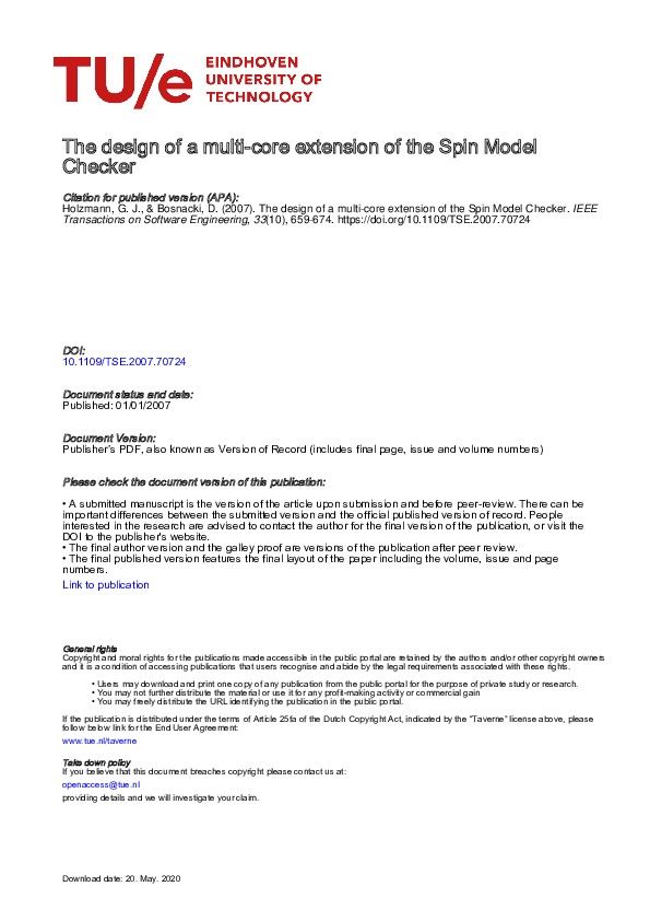 (PDF) The Design of a Multicore Extension of the SPIN Model Checker