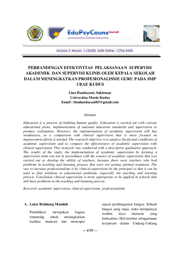 (PDF) Perbandingan Efektivitas Pelaksanaan Supervisi Akademik dan ...