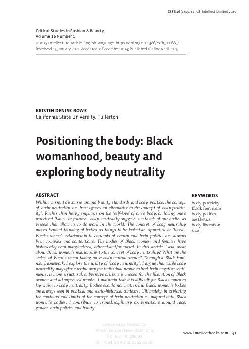 (PDF) Positioning the body: Black womanhood, beauty and exploring body ...