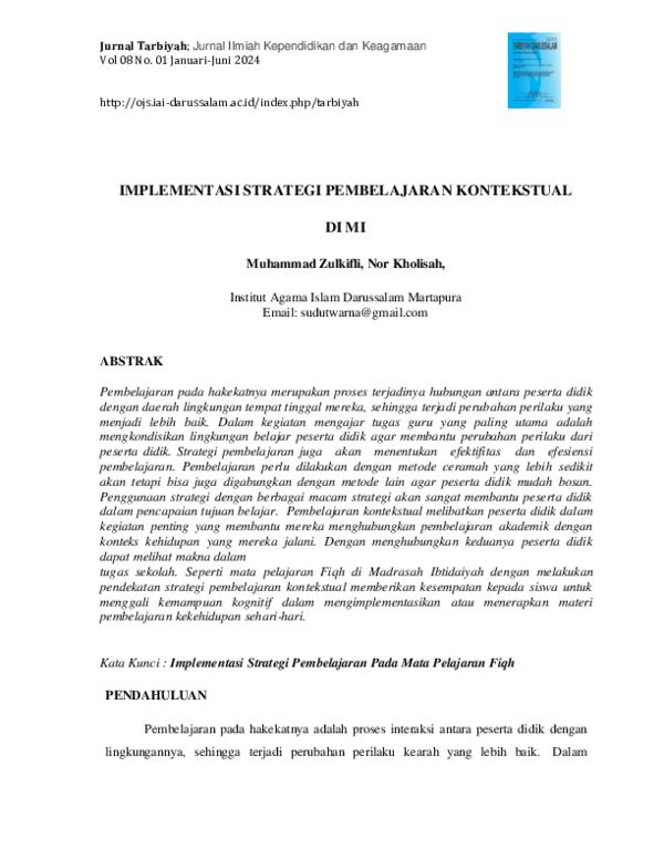(PDF) Implementasi Strategi Pembelajaran Kontekstual DI MI