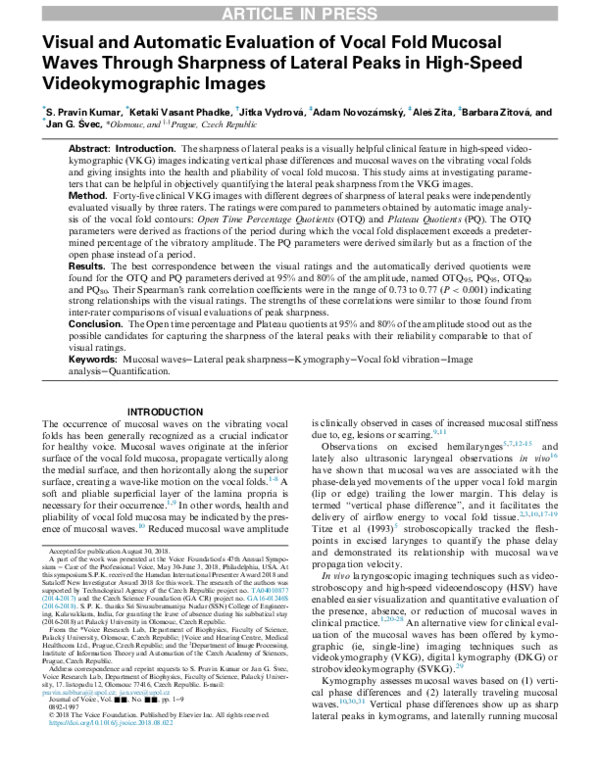 (PDF) Visual and Automatic Evaluation of Vocal Fold Mucosal Waves ...