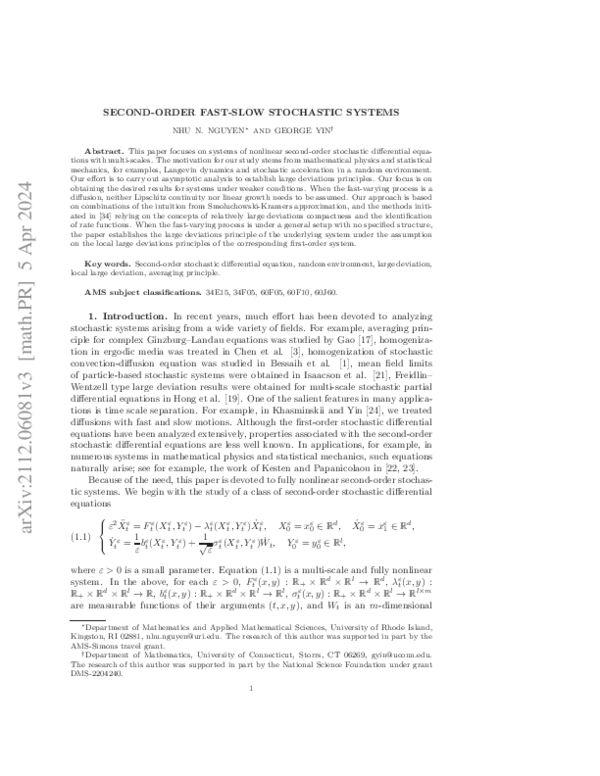 (PDF) A Class of Systems of Nonlinear Second-Order Stochastic Differential Equations: Averaging ...