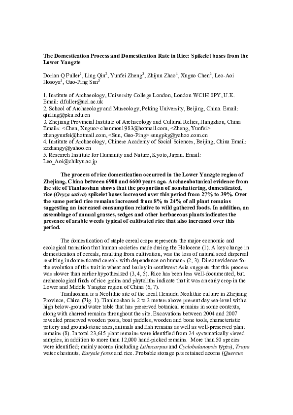 (PDF) The Domestication Process and Domestication Rate in Rice ...